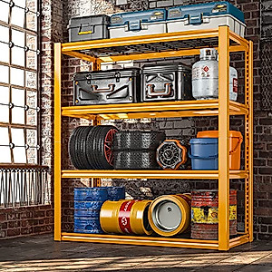 REIBII Garage Shelving Heavy Duty Garage Storage Shelves 2240LBS Large Wide 4 Tier Adjustable Metal Heavy Duty Shelving Wire Shelving Unit Garage Shelves Basement Yellow 39.3" W x 19.6" D x 59.9" H