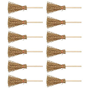 Sewroro 12pcs Mini Broom Hanging Witches Prop Broom Miniature Artificial Mini Straw Brooms for Halloween Party Prop Hangings Decorations