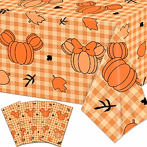 Fall Decorations Fall Tablecloth 4Pcs Pumpkin Mouse Head Rectangle Table Cloth Thanksgiving Autumn Maple Leaves Table Cover Plastic Disposable Table Cover for Fall Party Supplies 108 x 54 Inches