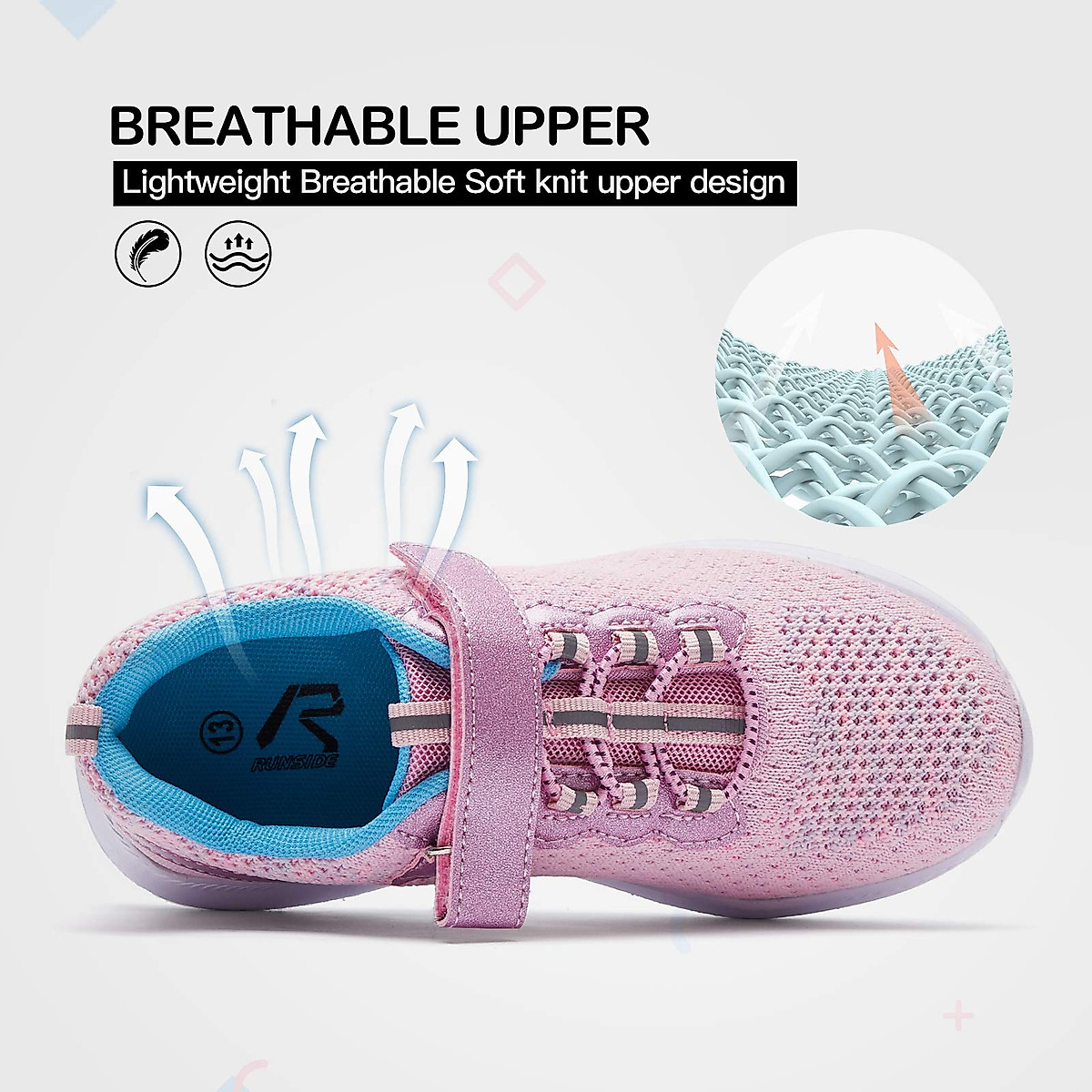 RUNSIDE Kids Shoes, Boys Girls Sneakers Lightweight Athletic Walking/Running Tennis Shoes, Size 2 Big Kid, Pink