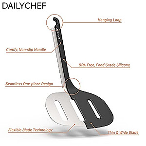Dailychef Large Silicone XL Turner Set Black - Slotted Turner Wide Spatula Pancake Flipper
