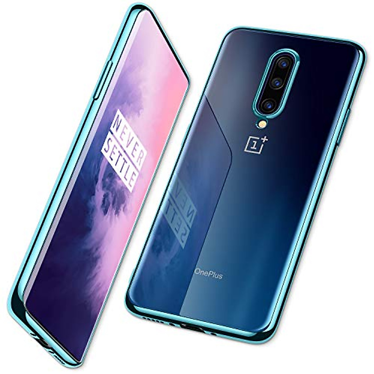 DTTO for Oneplus 7 Pro Case, Soft TPU Clear Stylish Cover All-Round Protection Anti-Falling Case with Metal Luster Edge for Oneplus 7 Pro,Sky Blue