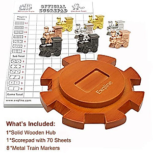 Exqline Mexican Train Dominoes Accessories - with 6.5" Mexican Train Hub Centerpiece, 8 Metal Mexican Train Markers and 70-Sheets Mexican Train Score Pads Great Mexican Train Dominoes Set.