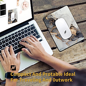 Hokafenle Small Mouse Pad, Mini Mousepad with Washable Lycra Cloth, Computer Mouse Pads for Wireless Mouse, Non-Slip Rubber Base Mousepads (6 x 8 Inch, Black Gold Marble)