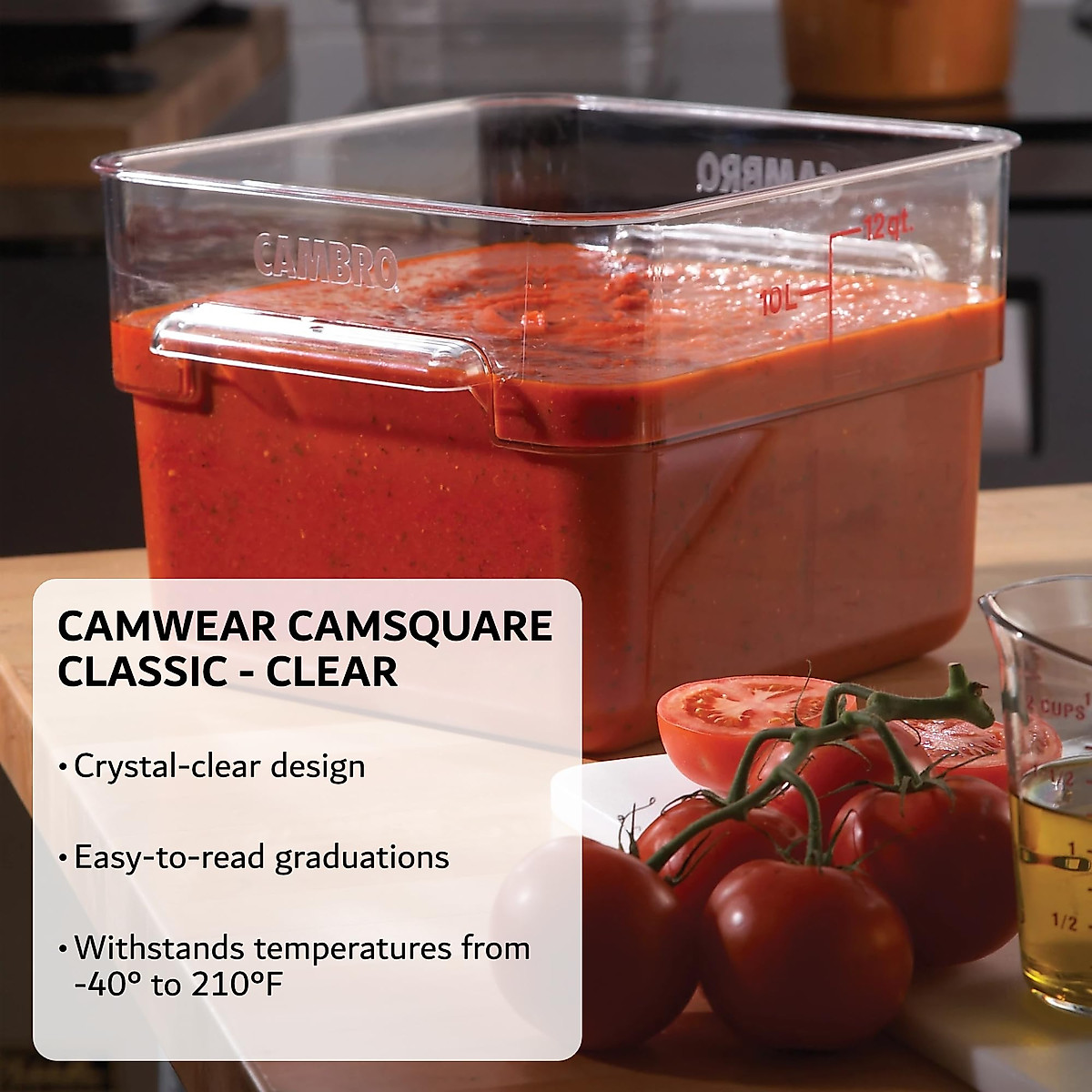 Lumintrail Cambro 12 Qt Square Food Storage Container Clear with Lid Bundle Includes a Measuring Spoon Set