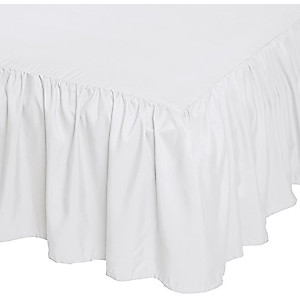 Amazon Basics Lightweight Ruffled Bed Skirt, Classic Style, Soft and Stylish 100% Microfiber With 16" Drop, Queen, Bright White, Solid