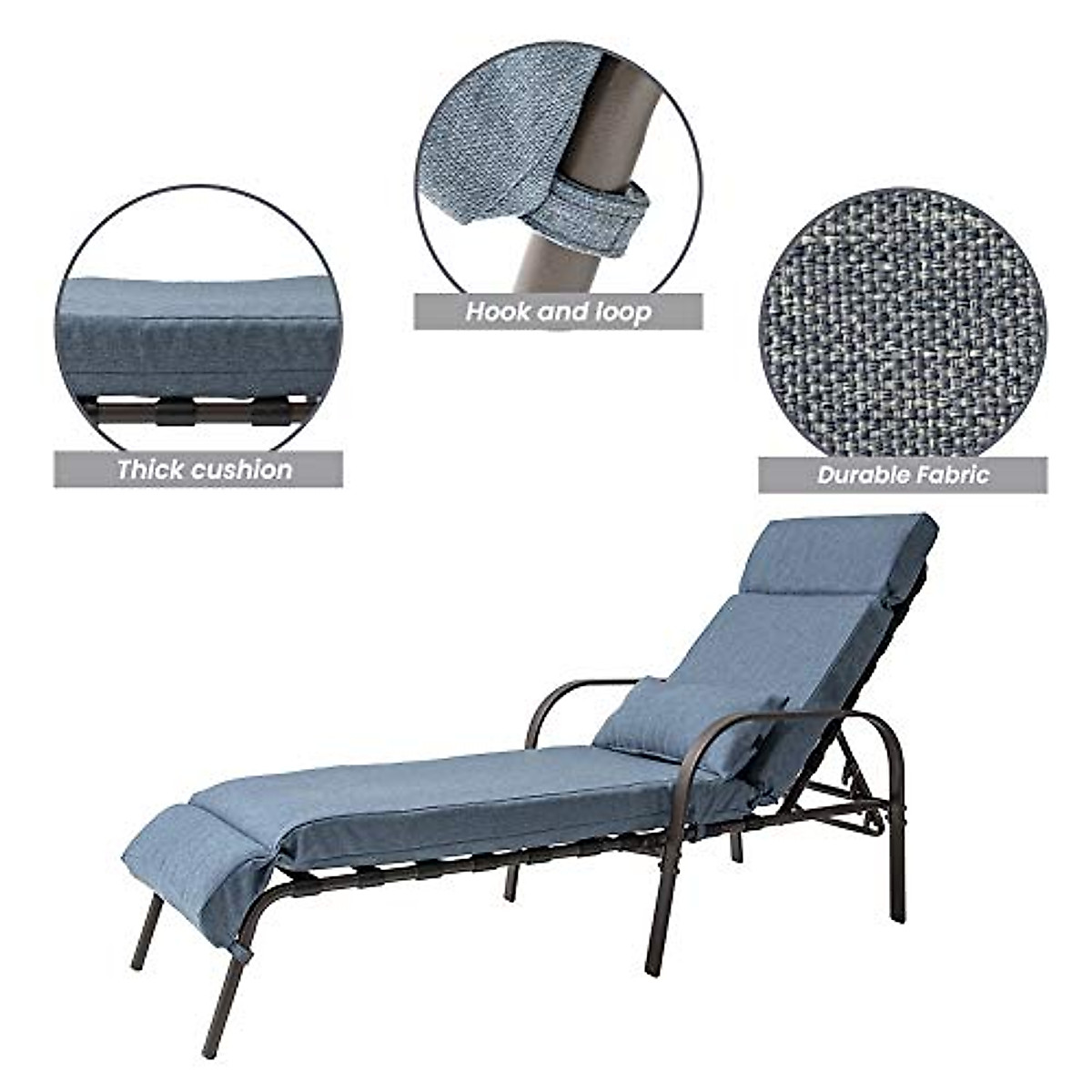 Crestlive Products 2PCS Chaise Lounge Chair with Soft Cushion & Pillow, Five-Position Adjustable Outdoor Recliner, All Weather for Patio, Beach, Yard, Pool (2PCS Dark Blue)