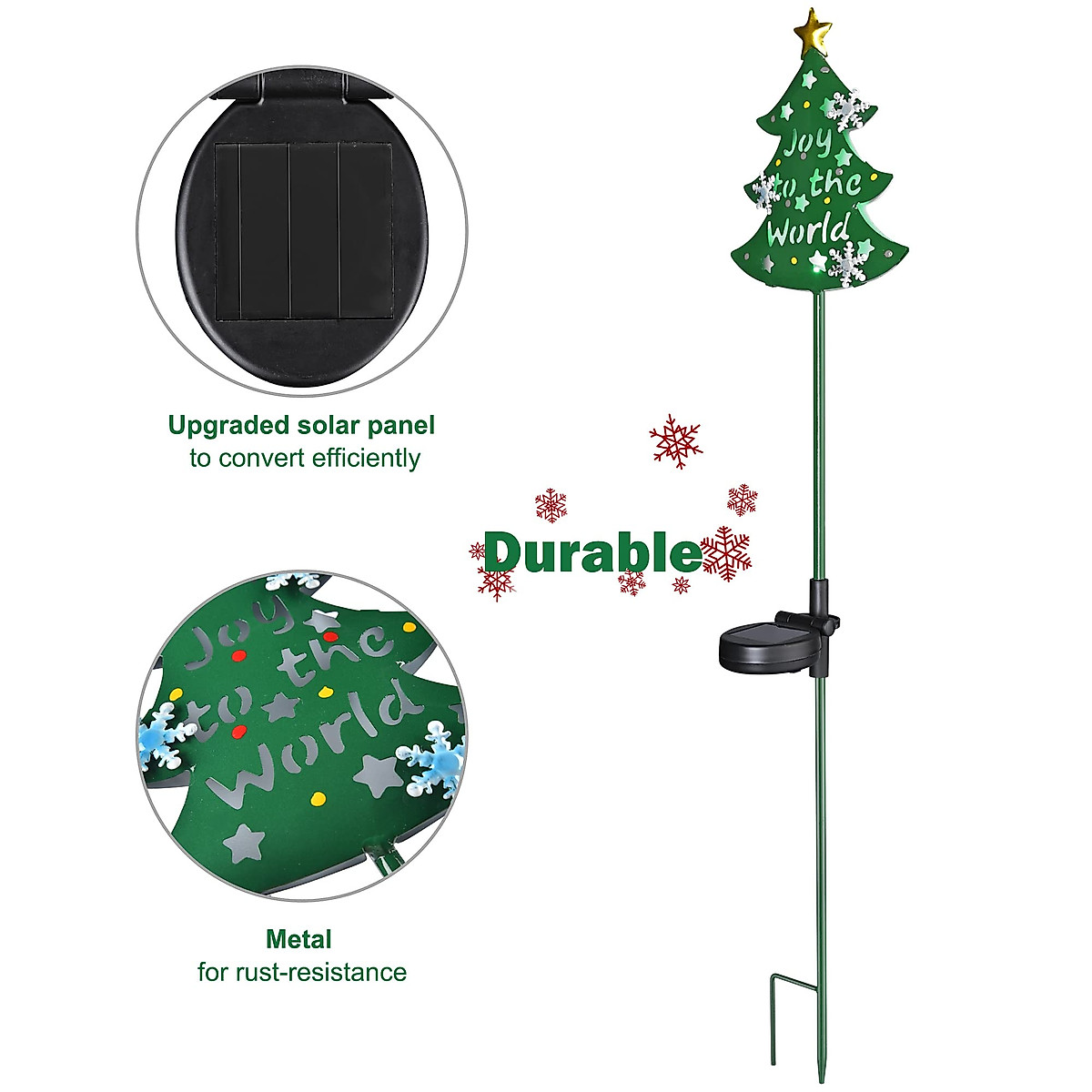 Yescom 4 Packs Solar Christmas Tree Stake Lights Solar Pathway Lights Waterproof Solar Stakes Lights for Outdoor Patio Garden