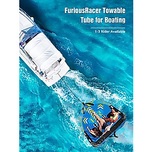 Vitalmeter Towable Tube for Boating 3 Rider Inflatable Water Sports Towable Tube with EVA Foam Seat Pads, Dual Tow Points, Grip Handles for Kids Adults Blue