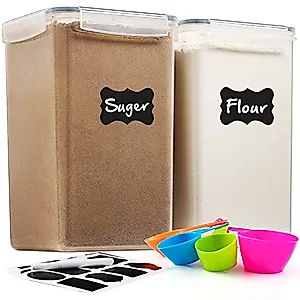 2 Pack Extra Large Airtight Food Storage Containers - 6.5L / 220 Oz BPA Free Clear Plastic Kitchen and Pantry Organization for Flour, Sugar, Rice & Baking Supply - Labels, Marker & Spoon Set