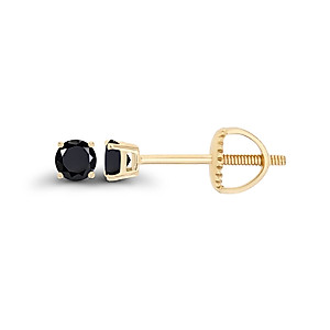 14K Yellow Gold Plated Sterling Silver 3mm Round Natural Black Onyx Birthstone Screwback Stud Earrings