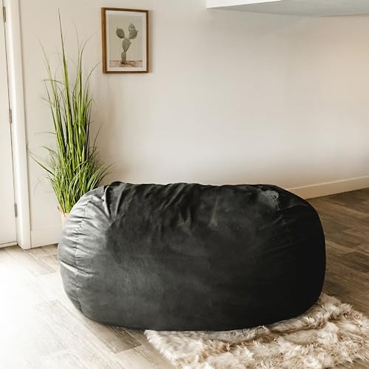 Big Joe Fuf XL Foam Filled Bean Bag Chair with Removable Cover, Black Lenox, Durable Woven Polyester, 5 feet Giant