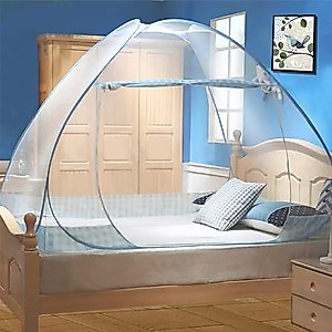Tinyuet Mosquito Net for Bed, Portable Single Door Pop-up Mosquito Netting with Net Bottom, 39.3x78.7in Bed Tent for Indoor and Outdoor Use, Insect Screen - Blue Edge