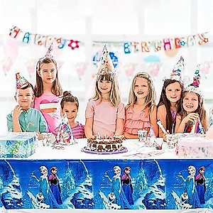 Frozen Elsa Princess Happy Birthday Party Decorations Supplies Girls Birthday Party Wall Backdrop and Tablecloth Photography Background Photo Banner for Kids Birthday Party