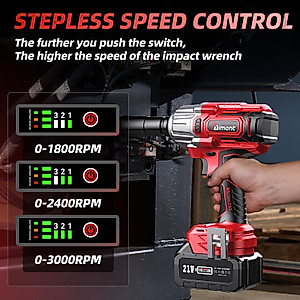Aiment 590 Ft-lbs/800Nm Cordless Impact Wrench 1/2 inch, 3000RPM Brushless Impact Gun w/ 2 * 4.0Ah Li-ion Battery, Fast Charger, 6 Sockets, Electric Impact Wrench for Car Home Truck Tractor AM800