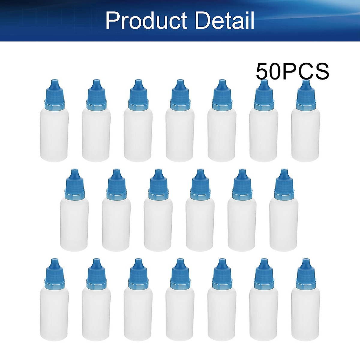Bettomshin 50Pcs 20ml PE Plastic Squeezable Eye Liquid Dropper Bottles Thin Mouth Lab Reagent Bottle Liquid Sample Seal Sample Storage Translucent Bottle with Blue Cap