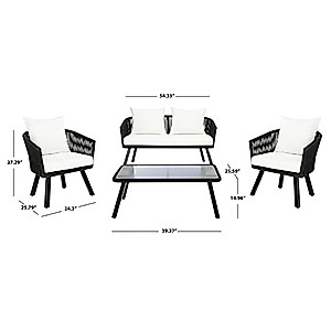 Safavieh Outdoor Collection Belmi Wicker Cushion 4-Piece Rope Patio Backyard Living Set PAT7517B, Black/Beige