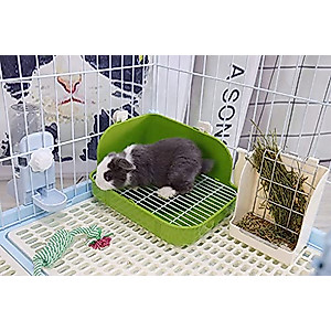 RUBYHOME Rabbit Litter Box Toilet, Plastic Square Cage Box Potty Trainer Corner Litter Bedding Box Pet Pan for Small Animals, Rabbits, Guinea Pigs, Chinchilla, Ferret, Galesaur, 11.4 Inches (Green)
