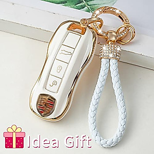 Gematay for Porsche Key Fob Cover with Keychain Lanyard, Key Fob Protector Shell Compatible with Porsche 911 Cayenne Panamera TAYCAN 3 Button Keyless Entry Smart Key Case