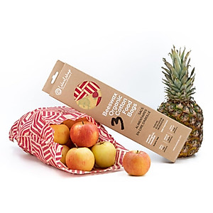 WaxWrap Beeswax Wraps For Food, Organic Cotton Food Bags - Sustainable Plastic Bag Alternative, Reusable Snack Bags, Bees Wax Wraps Reusable Food Storage - Assorted 3 Pack (S, M, L)