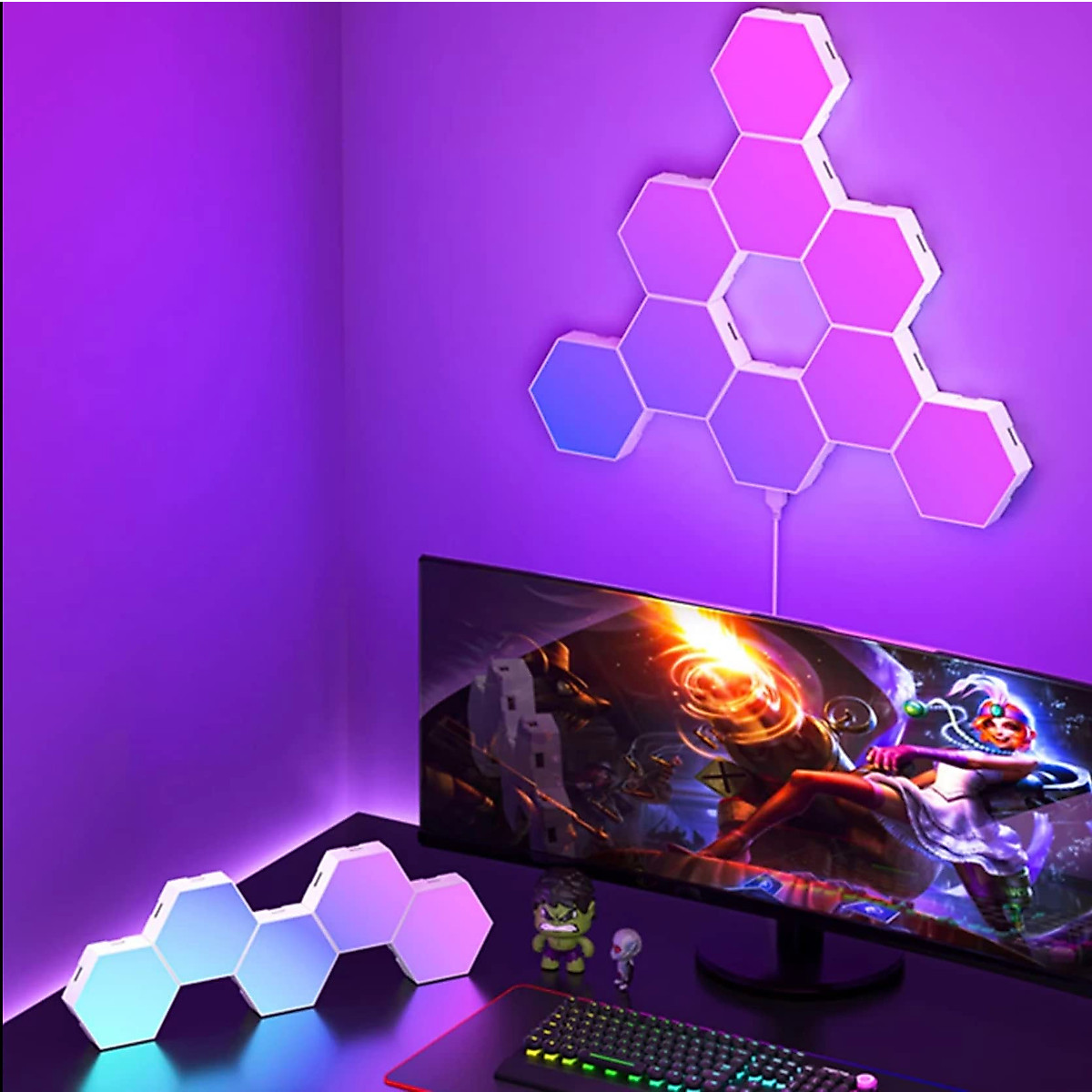 Hexoglow Hexagon LED Lights - Premium Set of Hexagon Wall Lights “6 PCS“ Remote Control and Touch Sensitivity, RGB Lighting, Aesthetic Room Decor, Perfect for Gaming Room and Living Room
