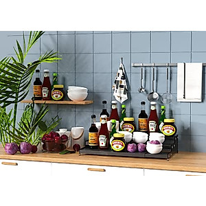 Jojocross Spice Rack Organizer for Cabinet, 3-Tier Expandable Spice Storage,Great for Kitchen Cabinet,Cupboard,Pantry and Countertop More 1 Pack/Black