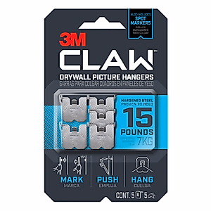 3PH15M-5ES Claw Drywall Picture Hangers & Markers, Holds 15-Lbs, 5-Pk. - Quantity 1