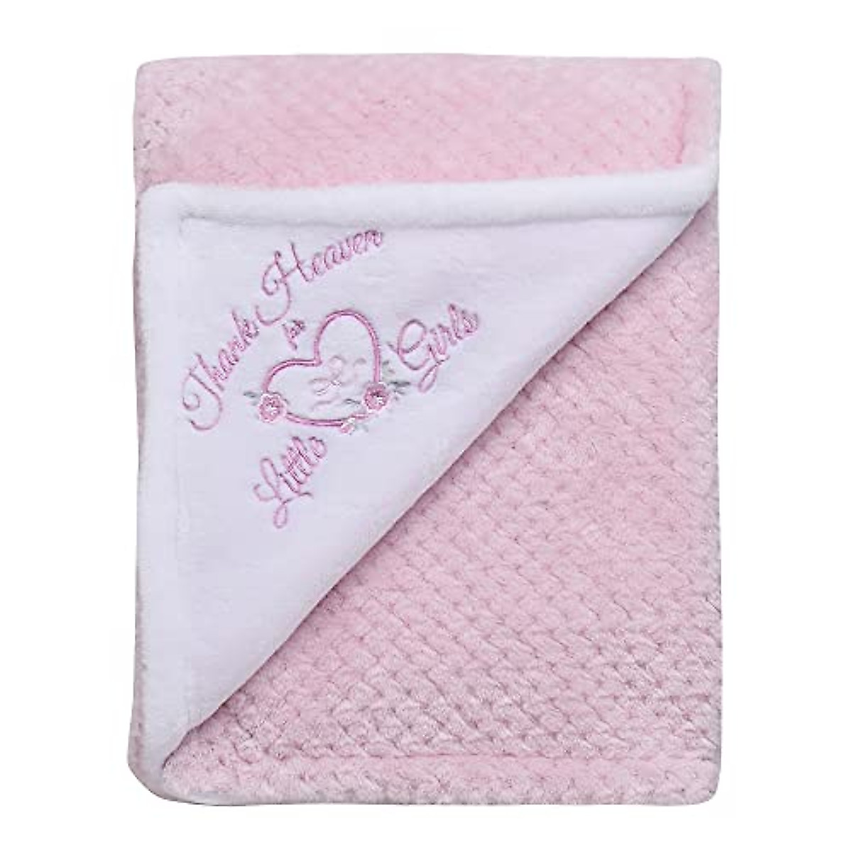 Little Me 2-Ply Reversible Baby Blanket with Thank Heaven for Little Girls Embroidery (Pink, 30x40)