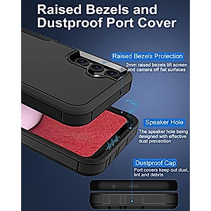 Dahkoiz for Samsung Galaxy A14 5G Case, with Tempered Glass Screen Protector and Dust-Proof Port Cover, Full Body Protection Rubber Cover Phone Case for Samsung Galaxy A14 5G, Black/Black