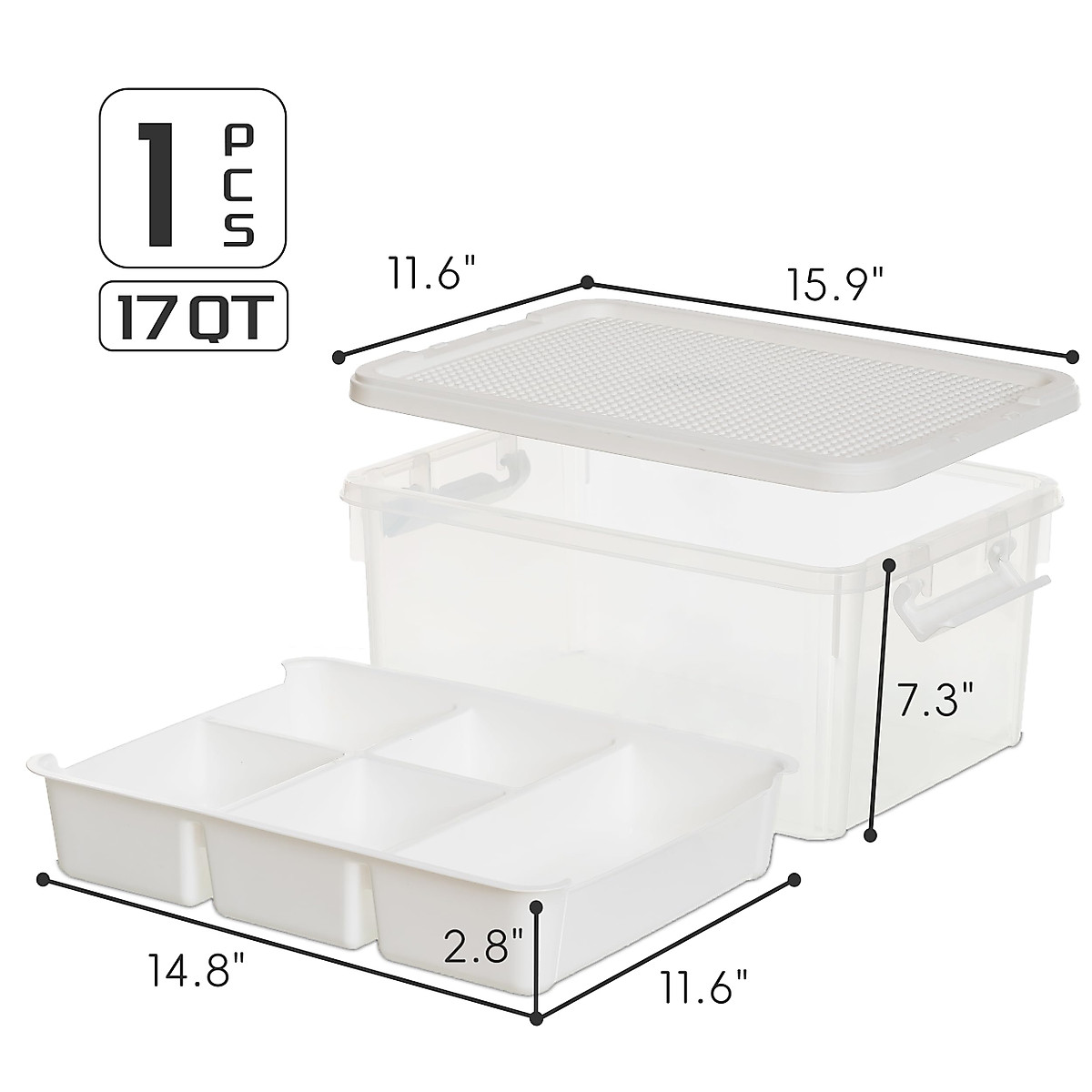 17 Quart Plastic Storage Bins with Lid Building Plate Dividers Block Storage Clear Art Supply Craft Organizers Playroom Container Organizer with Lid for Bead Crayon
