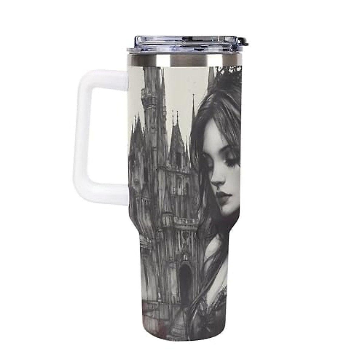 Gothic Rose Horror Dark 40oz Water Bottle Double Wall Insulated Tumbler with Handle Leakproof Travel Mug White-style