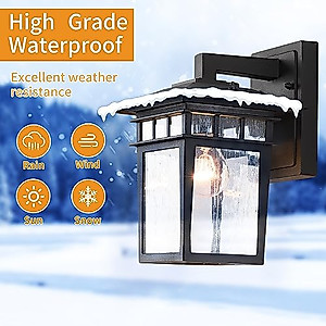 Smeike Outdoor Wall Lantern, Exterior Lighting Fixtures Wall Mount, 2 Pack Black Outdoor Sconce with Seeded Glass, Exterior Porch/Patio Lights for House Front Door Garage