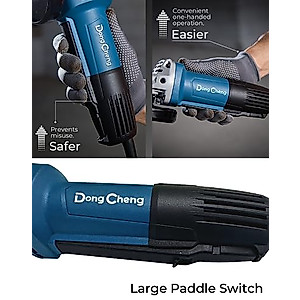 DongCheng Angle Grinder 4-1/2 inch 6.7-Amp Paddle Switch Cut off Tool 11800RPM Electric Grinder Power Tools with Cutting & Grinding Wheels, Flap Discs, Auxiliary Handle for Wood Metal & Rust Removal