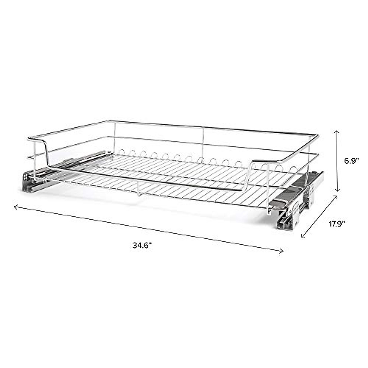 NewAge Products Home Cabinet 36 in. Pull-Out Basket, Kitchen Cabinet Pull Out Organizers, Heavy Duty Steel Under Cabinet Storage Sliding Drawer, Chrome Finish, 80613
