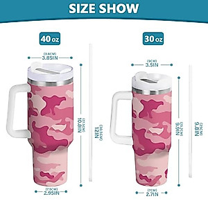 GKCLOCK 40 oz Tumbler with Handle and Straws, Insulated Reusable Stainless Steel Travel Coffee Mug Water Bottle for Office & Outdoor, Cupholder Friendly (Pink Camouflage Style)