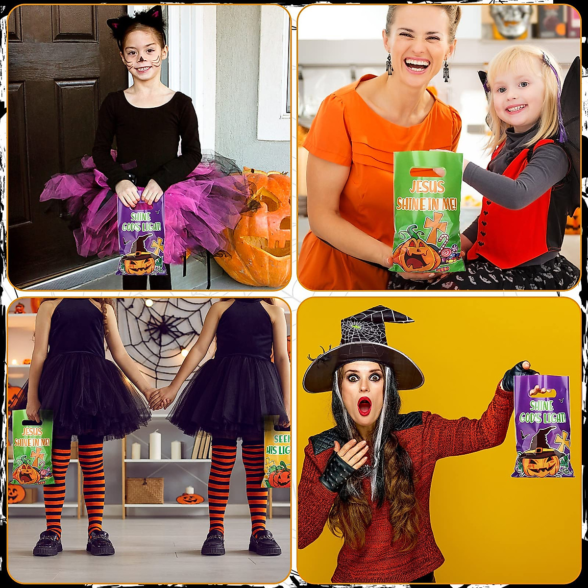 Hotop 150 Pieces Christian Pumpkin Plastic Bags Halloween Goody Bags for Sunday School Supplies Trick-or-treat Bags Church Bags Religious Halloween Party Decor