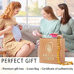 AMAZING AMBER Necklace - 100% Authentic Amber (Golden Honey, 13.5 inches), Certified Amber Necklace with Safety Clasp and Knotted Beads - Real Amber Necklace