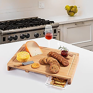 Bellsal Bamboo Cutting Board with Containers Prep Deck Tidy Board Meal Prep System Chopping Board with Trays Cutting Board with Storage for Kitchen