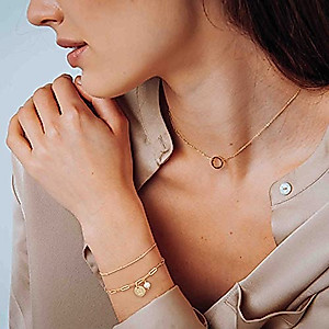 Gold Pearl Initial Bracelets for Women, 14K Gold Plated Layered Letter C Initial Bracelet Dainty Bead Charm Bracelets for Women Valentines Mother's Day Christmas Gifts for Women Gold Jewelry