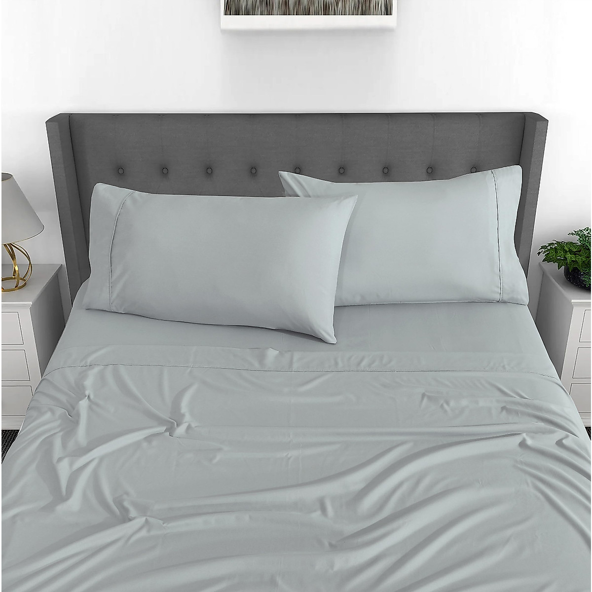 RUVANTI Full Size Sheets Set, Brushed Microfiber Sheets 4 Pieces (1 Fitted Sheet, 1 Flat Sheet, 2 Pillowcases), with 15-inch Deep Pockets, Lightweight & Compfy Premium Hotel Bedding, Light Grey