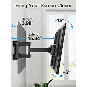 Pipishell TV Wall Mount for 26-65 inch LED LCD OLED 4K TVs, Full Motion TV Mount Bracket Articulating Swivel Extension Tilting Leveling Max VESA 400x400mm Holds up to 99lbs, Fits 12/16 Inch Wood Stud