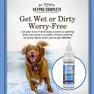 VetPro Complete Dr. Joseph's Dog Ear Cleaner, 8 Ounces, Gentle Dog and Cat Ear Rinse Solution Wash with Aloe Vera and Vitamin E, Dog Ear Drops to Remove Wax and Debris, Reduces Odor, Easy Applicator