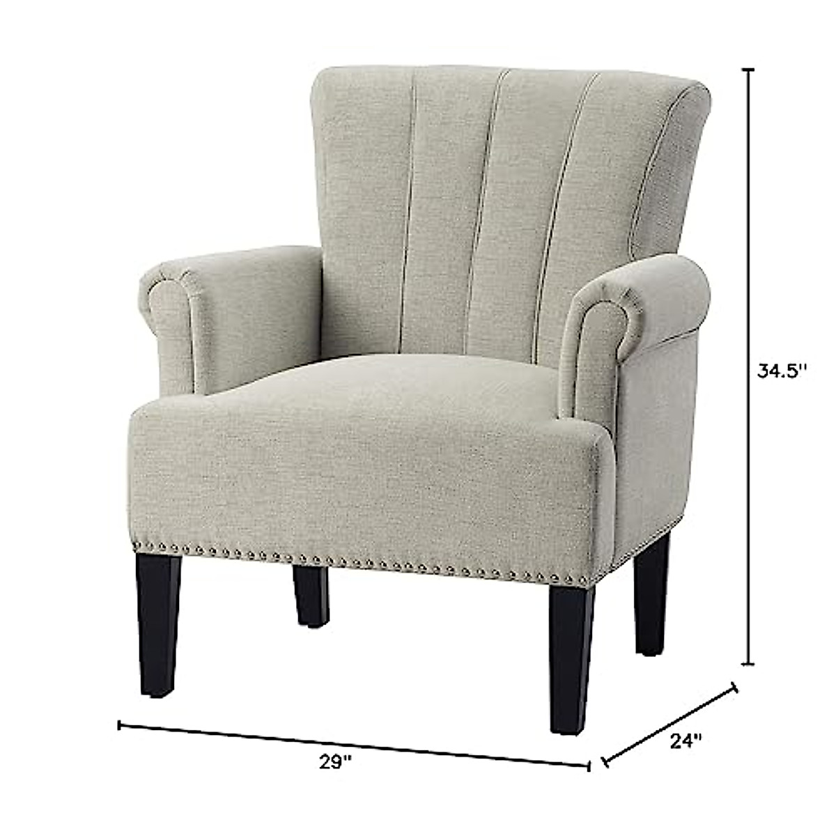 Living Room Chairs, Upholstered Chairs, Polyester Armchair Club Chair with Rivet Tufted Scroll Arm, Tufted Accent Chair for Bedroom and Living Room (Cream)