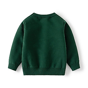 HUAER& Baby Boys Girls Knit Sweater Round Neck Long Sleeve Unisex Cotton Cartoon Animal Pullover Sweatshirt(18-24Months Green Fox)