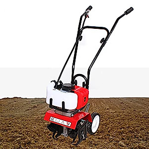 52cc Tiller Cultivator Gas Powered,Air-Cooled 2 Stroke Single-Cylinder Gasoline Engine Rototiller Gas Powered,Garden Mini Tiller Cultivator,1.9KW Cultivated Land Reclamation Micro Tillage Ripper
