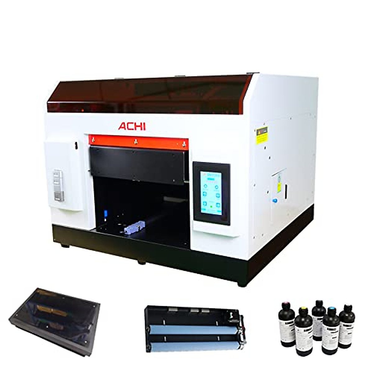 Ovsuqu Automatic UV Printer A3 R1390 UV Printer Flatbed for Wood, Fabrics,Leather, Bottle,Metal,Golf, Phone case and More Printing (A3 UV Printer with 5x500ML Ink)