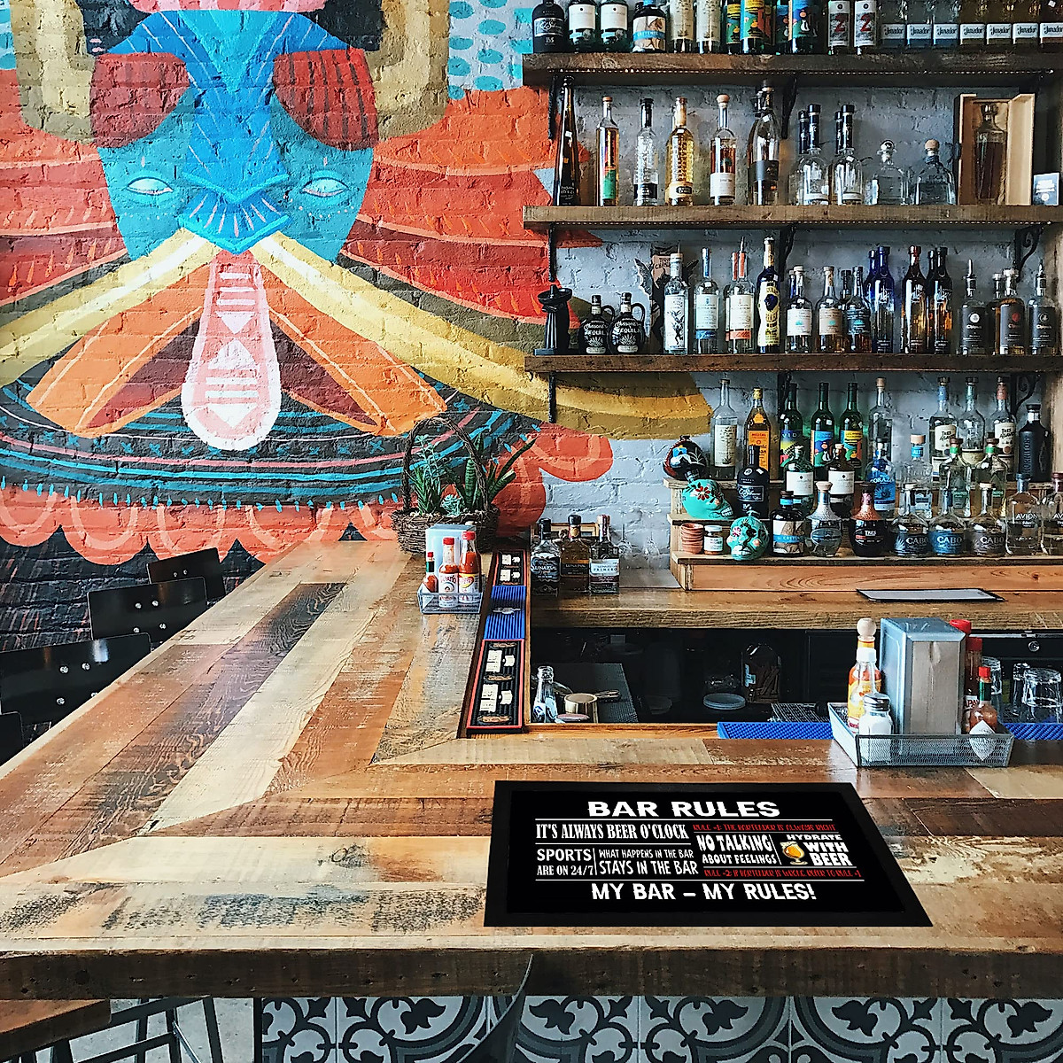 Bang Tidy Clothing Bar Runner Mat - Novelty Home Pub Bar - Funny Drink Beer Gifts for Men Women - Bar Rules