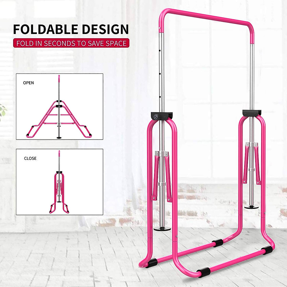 Tepemccu Expandable Gymnastics Bars,Adjustable Height Gymnastic Horizontal Bars,Junior Training Bar Children Folding Training Monkey Bars for Kids