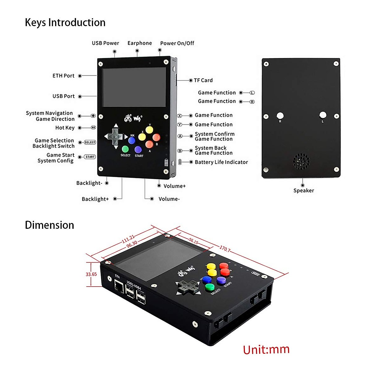 GamePi43 Accessories Kit for Raspberry Pi 4B/3B+/3B/2B/B+ Portable Retro Video Handheld Game Console with 4.3inch IPS Display 800x480 Pixel 60 fps Smooth Gaming Experience Speaker Earphone Jack