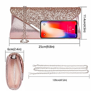 Women Evening Envelope Handbag Prom Sequin Clutch Purse Shoulder Cross Body Bag (Pink)